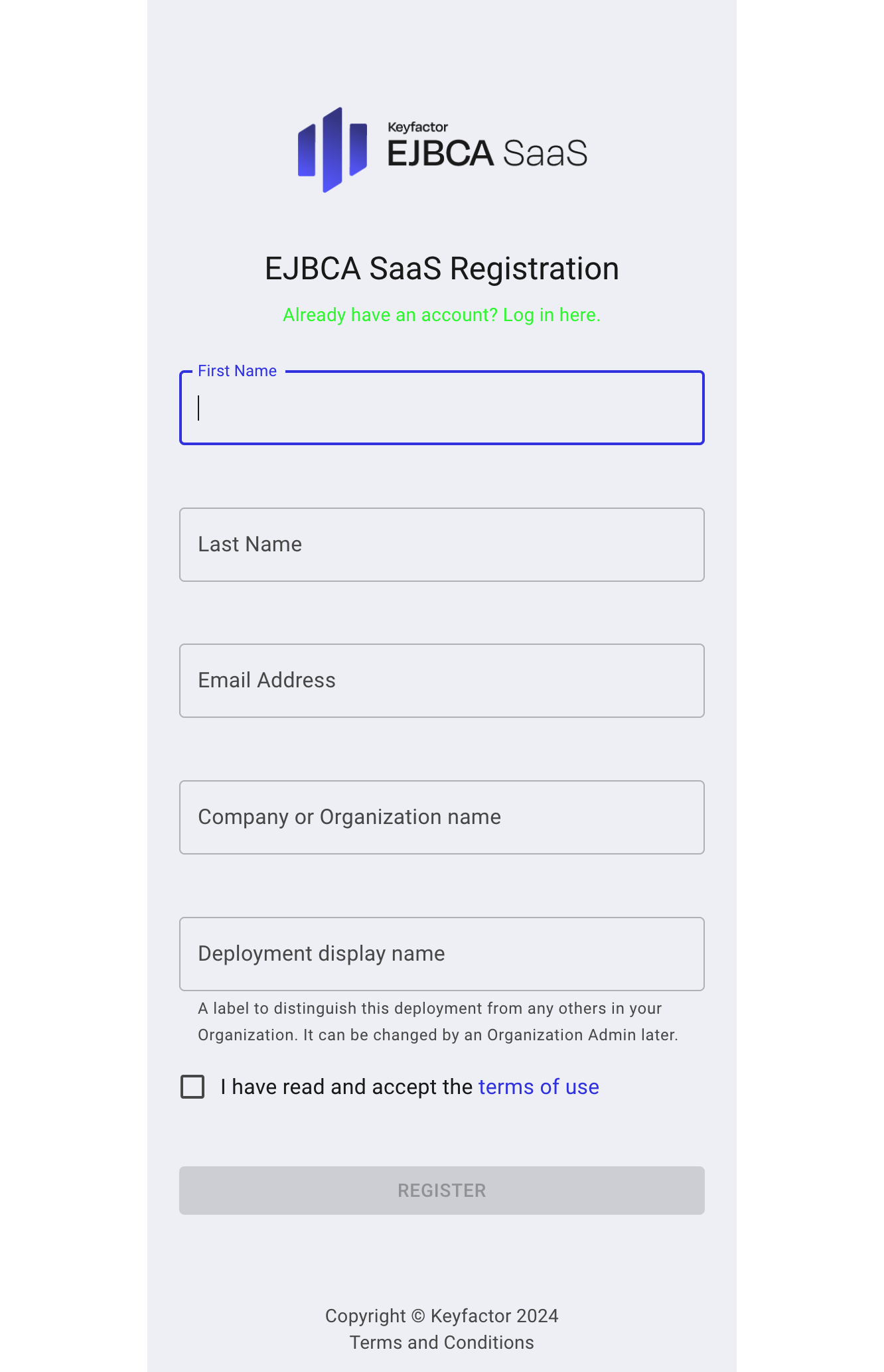 Register a first-time user in the Keyfactor Portal