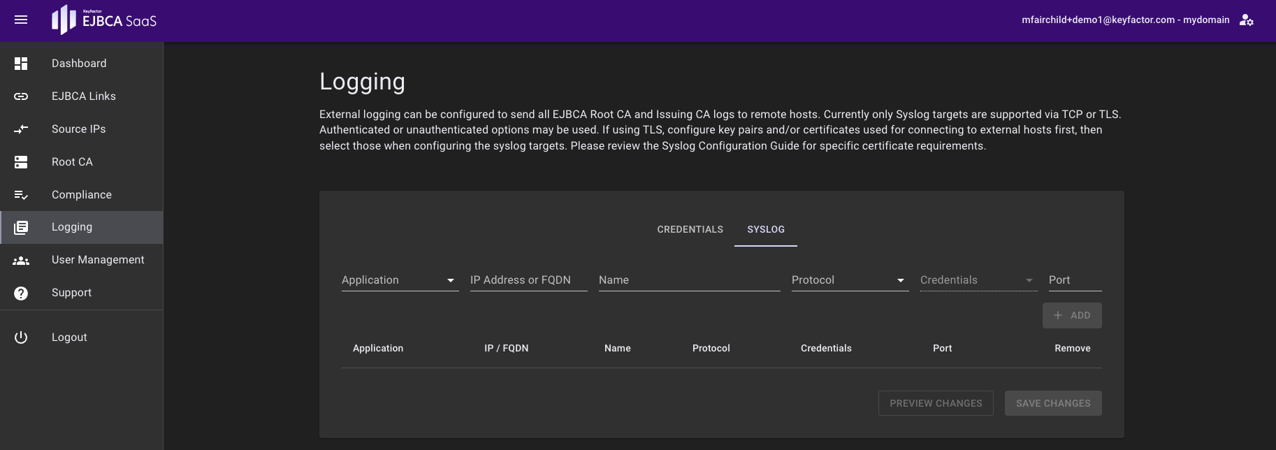 Enable Syslog Log Streaming