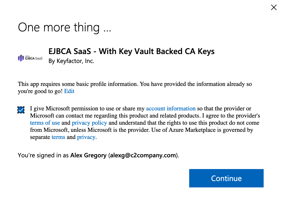 Subscribe to EJBCA SaaS in the Azure Marketplace