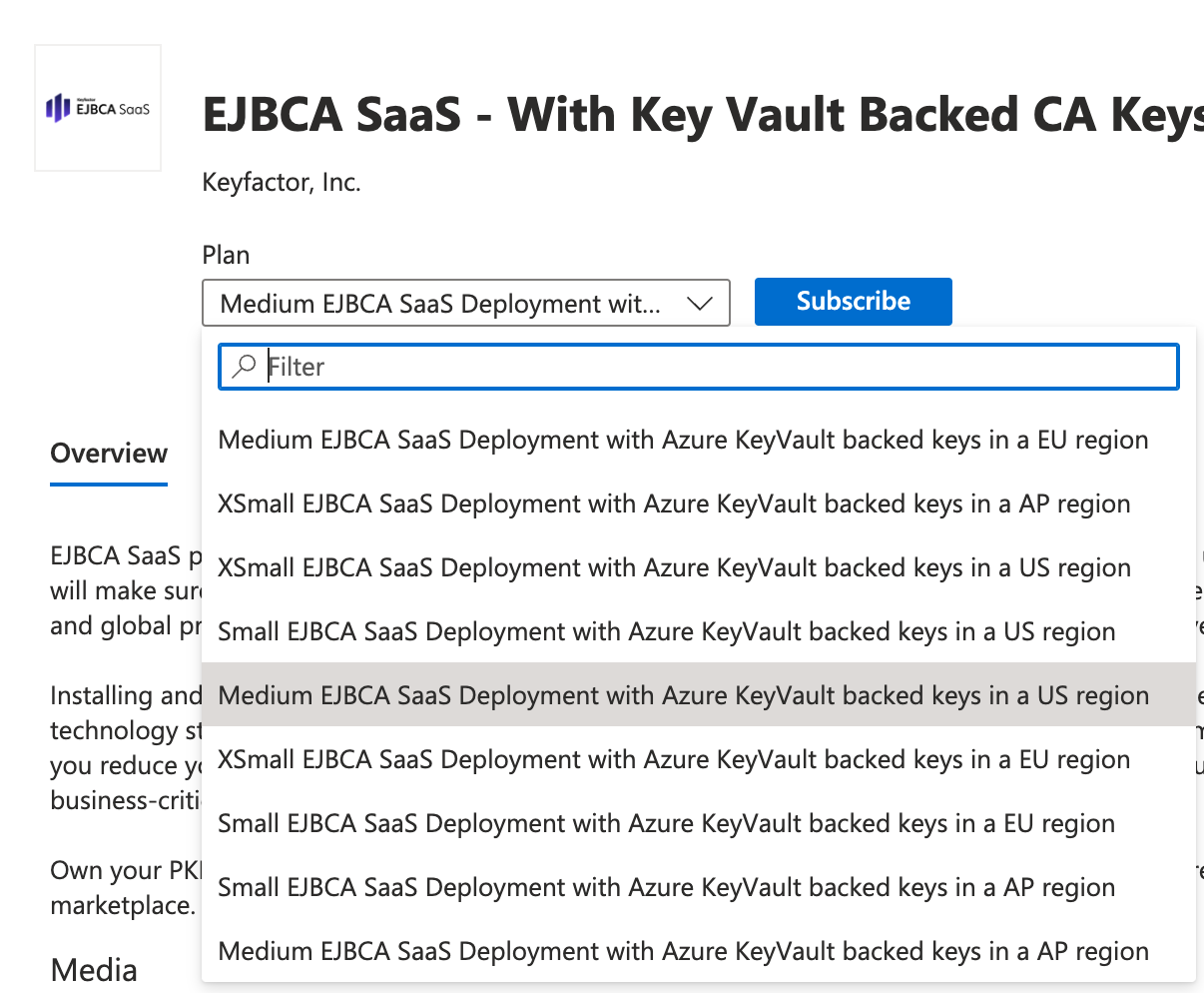 Subscribe to EJBCA SaaS in the Azure Marketplace