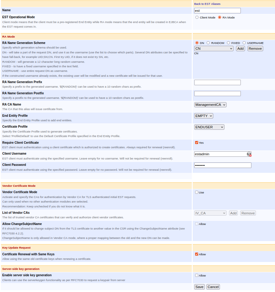 EST RA Mode Configuration
