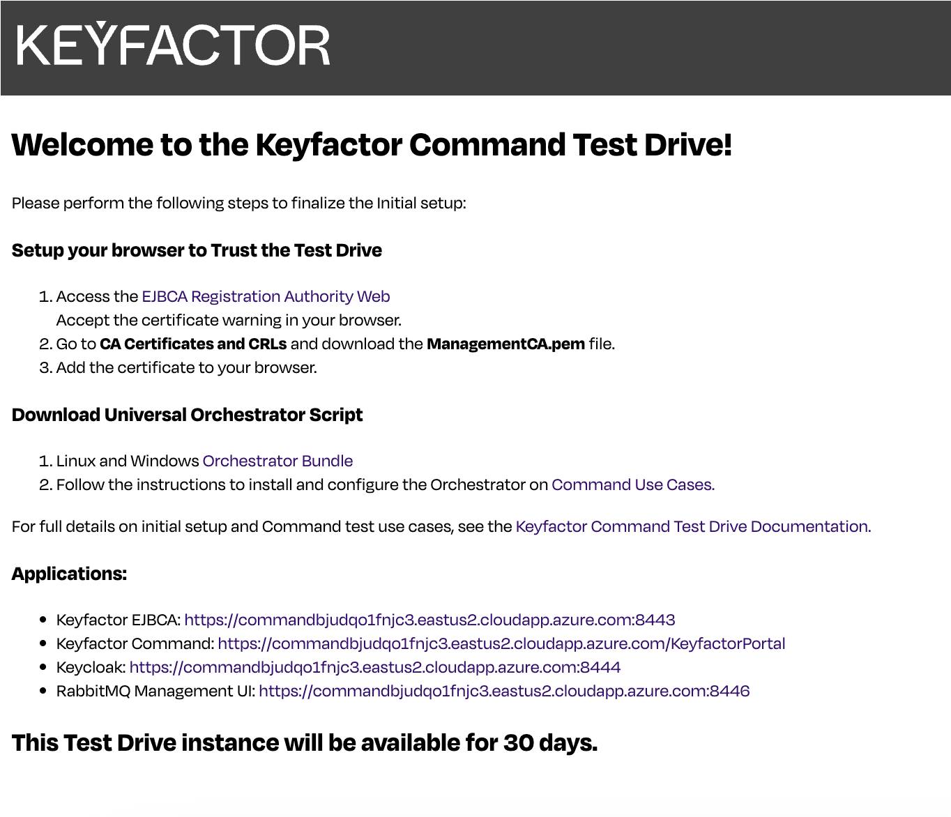 Initial Setup of Command Test Drive