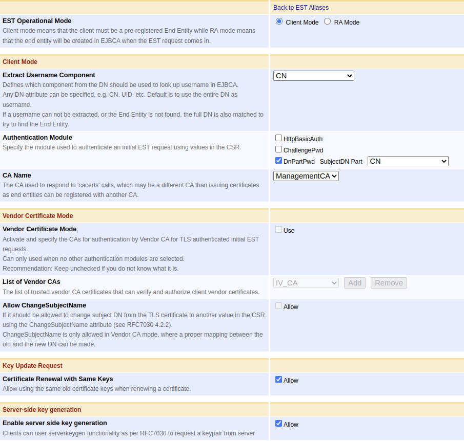 EST Client Mode Configuration EST Client Mode Configuration